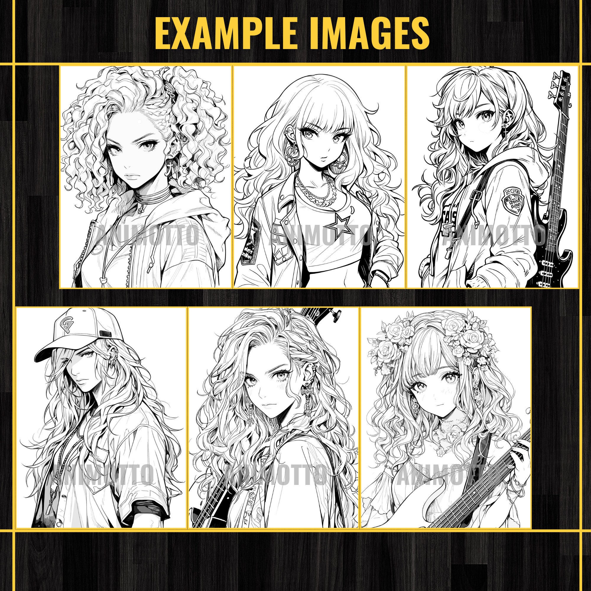 Anime Rockstar Girls Adult Coloring Book 50 Rock'n Roll Coloring Pages ...