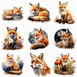 Watercolor Foxes Clipart | Woodland Animal, Nature, Cute, Baby Fox ...