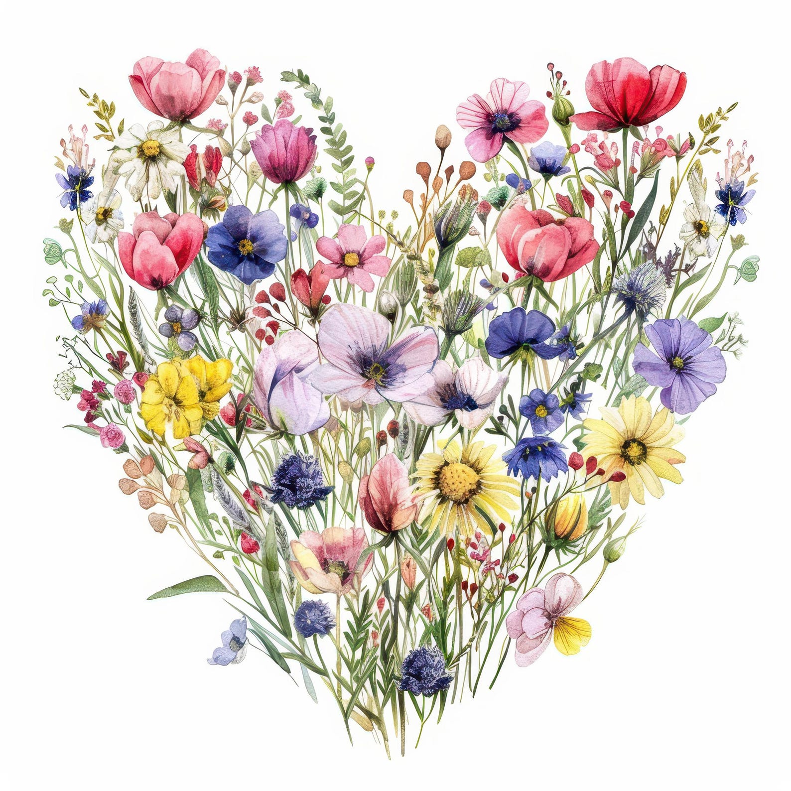 13 Floral Heart Clipart Bundle, Wildflower Heart Illustrations, Digital ...