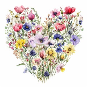 13 Floral Heart Clipart Bundle, Wildflower Heart Illustrations, Digital ...