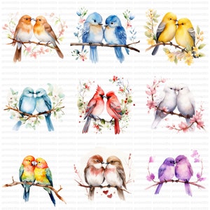 Watercolor Lovebirds Clipart | Valentine's Day Images, Romantic, Cute ...