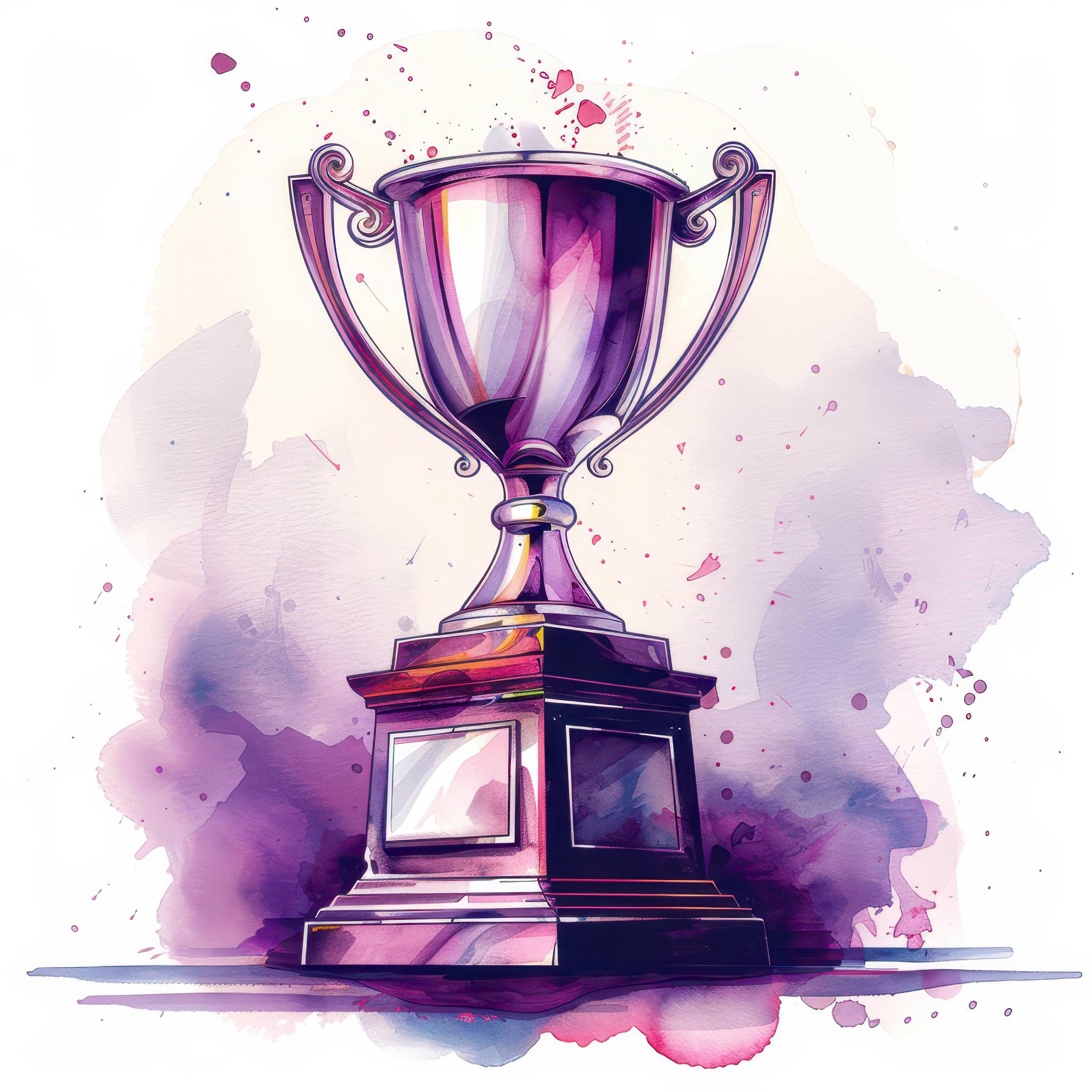 15 Purple Winner Trophy Clipart Bundle, Printable Watercolor Clipart ...
