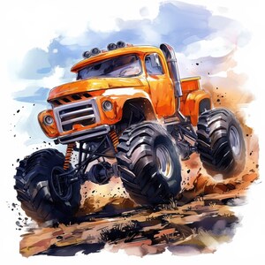 15 Monster Truck Clipart Bundle, Printable Watercolor Big Trucks ...