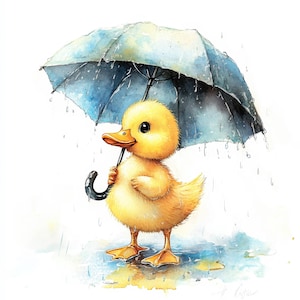 16 Duckling in Rain Clipart Bundle, Duckling Rainy, Printable ...
