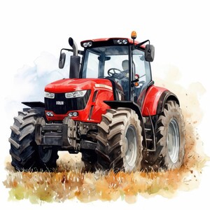 12 Red Farm Tractor Clipart Bundle, Printable Watercolor Vehicle ...