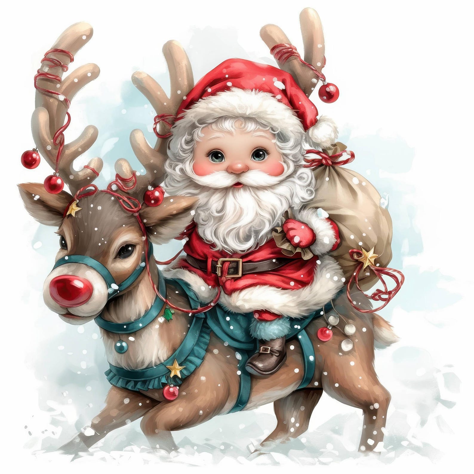 17 Cute Santa Scenes Clipart Bundle, Printable Watercolor Santa Lovers ...
