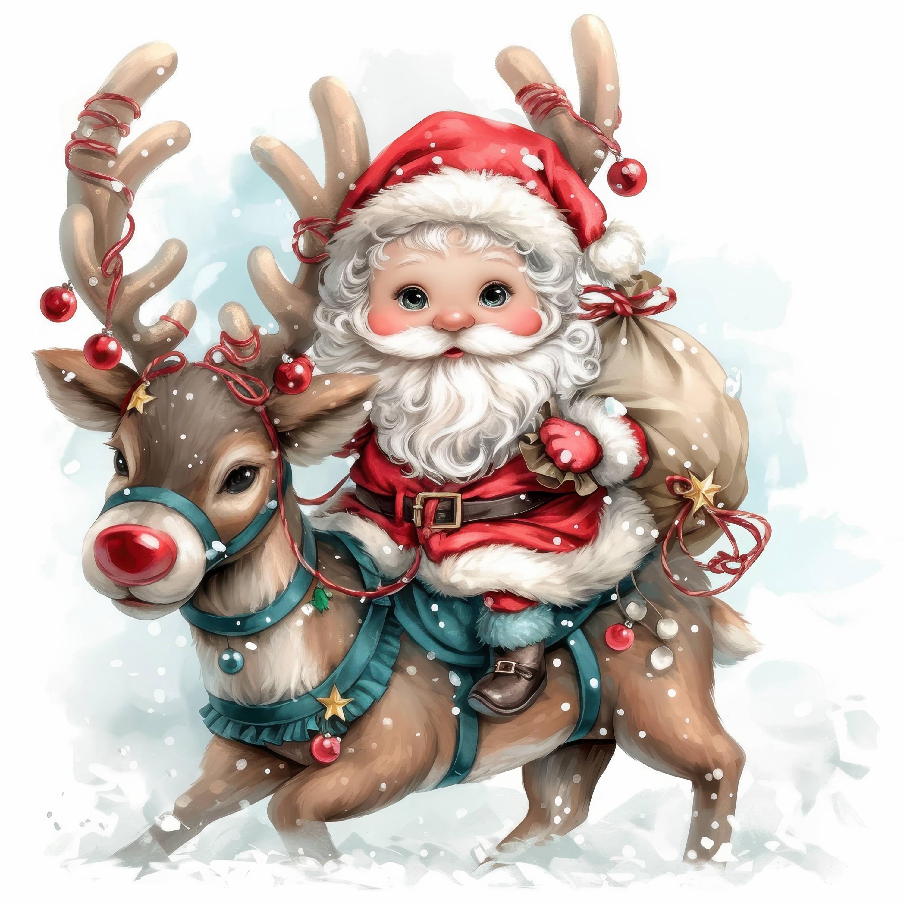 17 Cute Santa Scenes Clipart Bundle, Printable Watercolor Santa Lovers ...