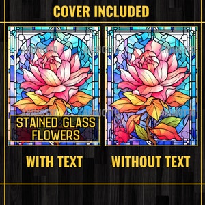 Stained Glass Flowers 40 Coloring Page Book, Grayscale Stained Glass ...