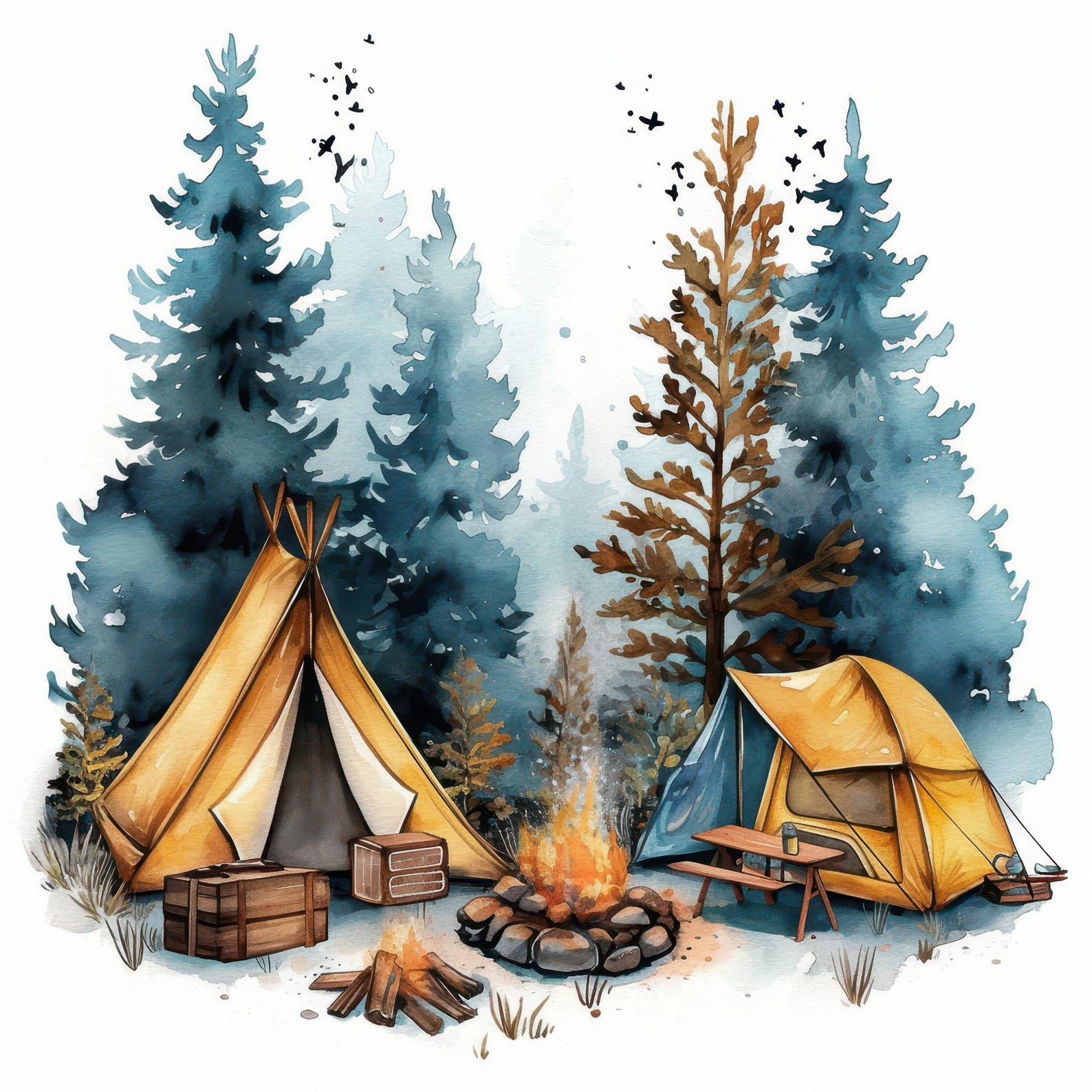 10 Camping Tents Clipart Bundle, Printable Watercolor Cozy Outdoor Tent ...