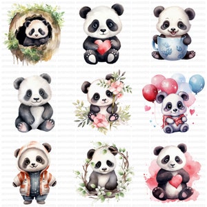 Watercolor Cute Pandas Clipart Bundle | Adorable, Cute Panda, Baby ...