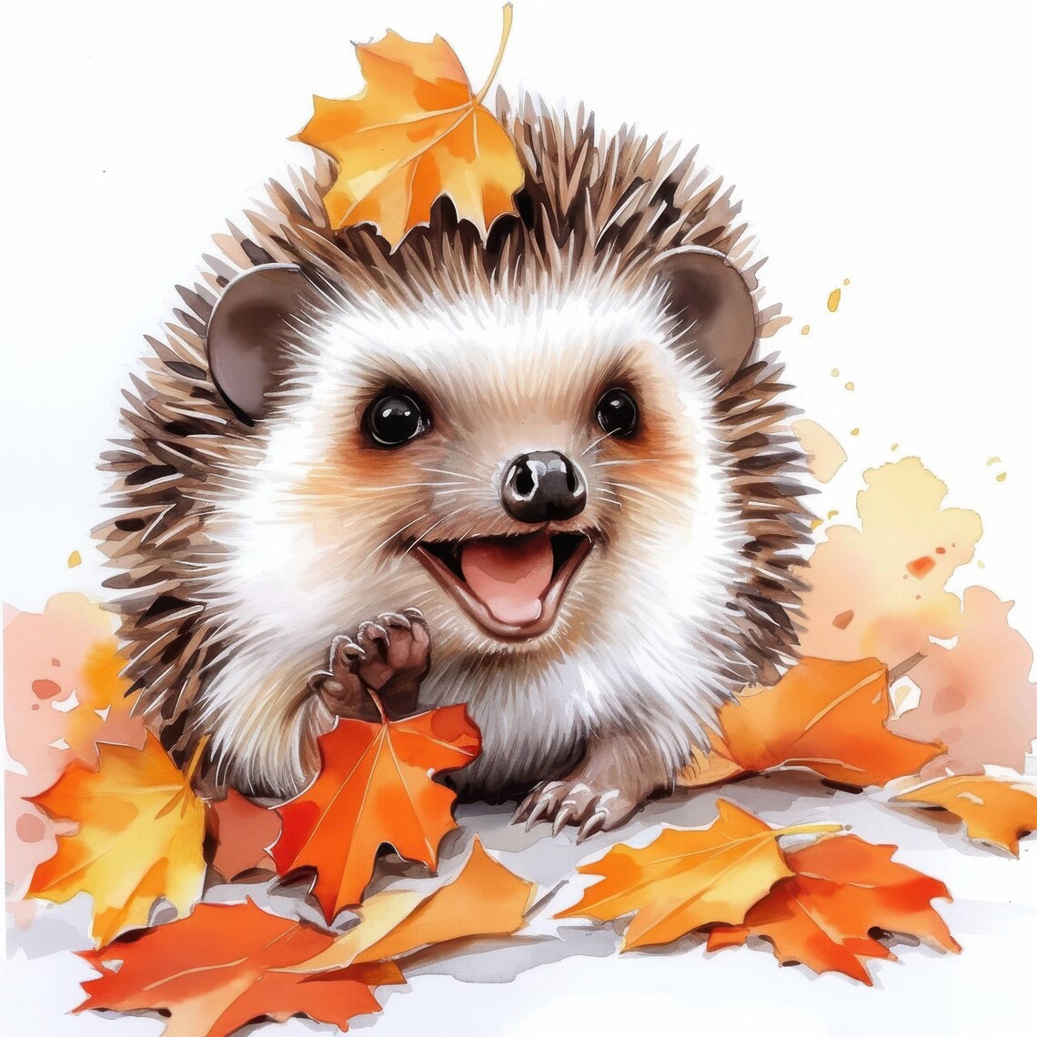 13 Fall Hedgehog With Leaves Clipart Bundle, Printable Watercolor Fall ...