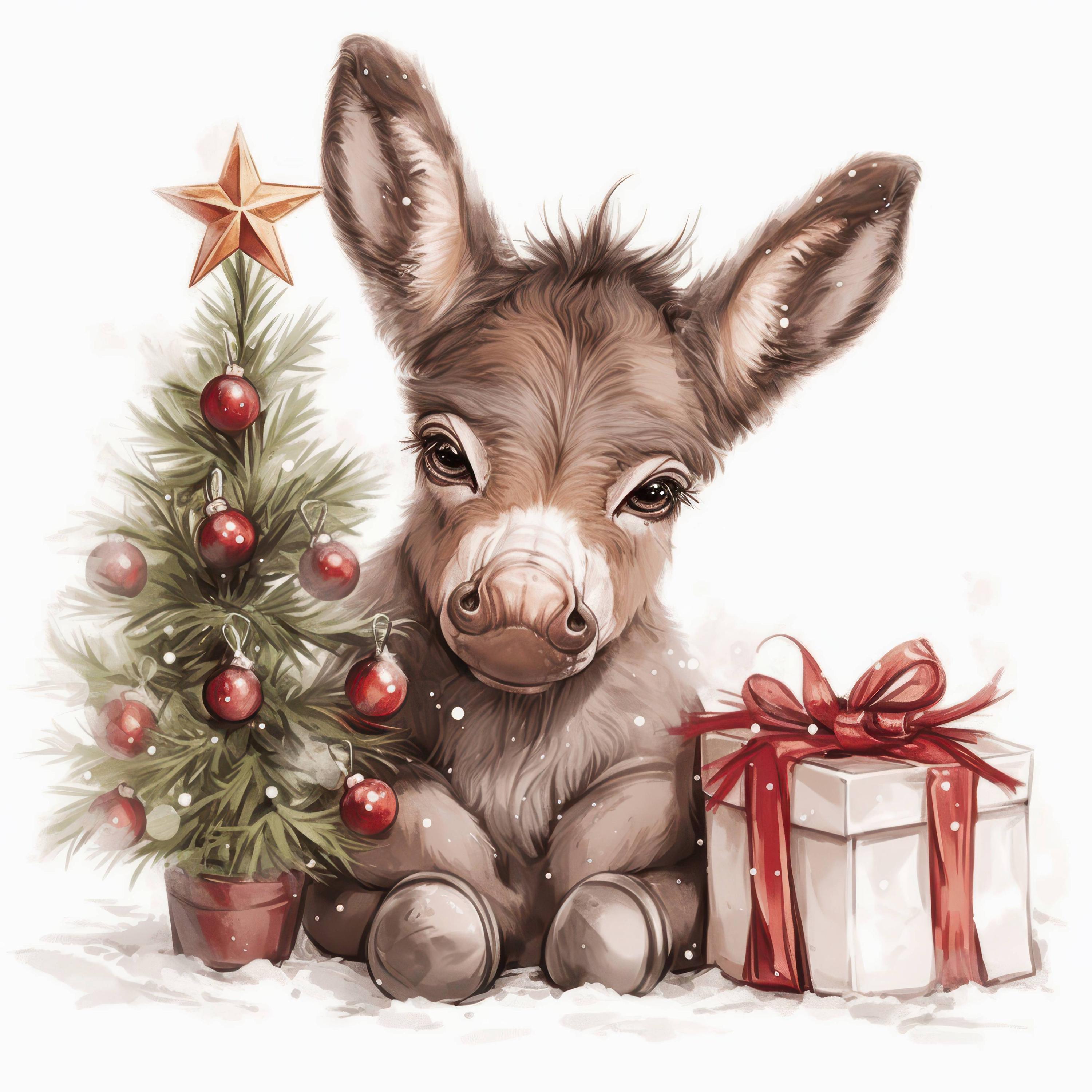 12 Festive Donkey Clipart Bundle, Christmas Donkey Illustration ...