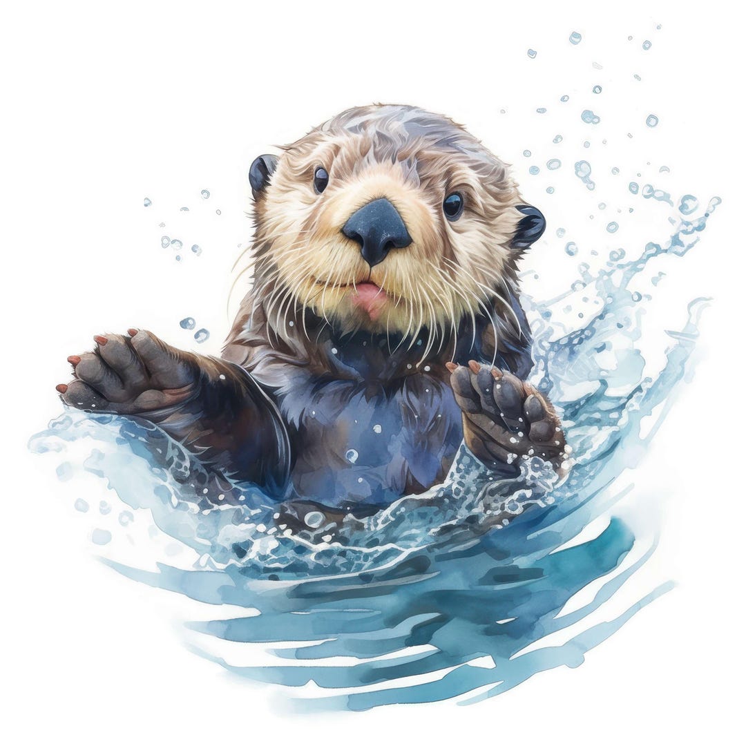 16 Otter Clipart Set, Printable Watercolor Sea Otter Clipart, High ...