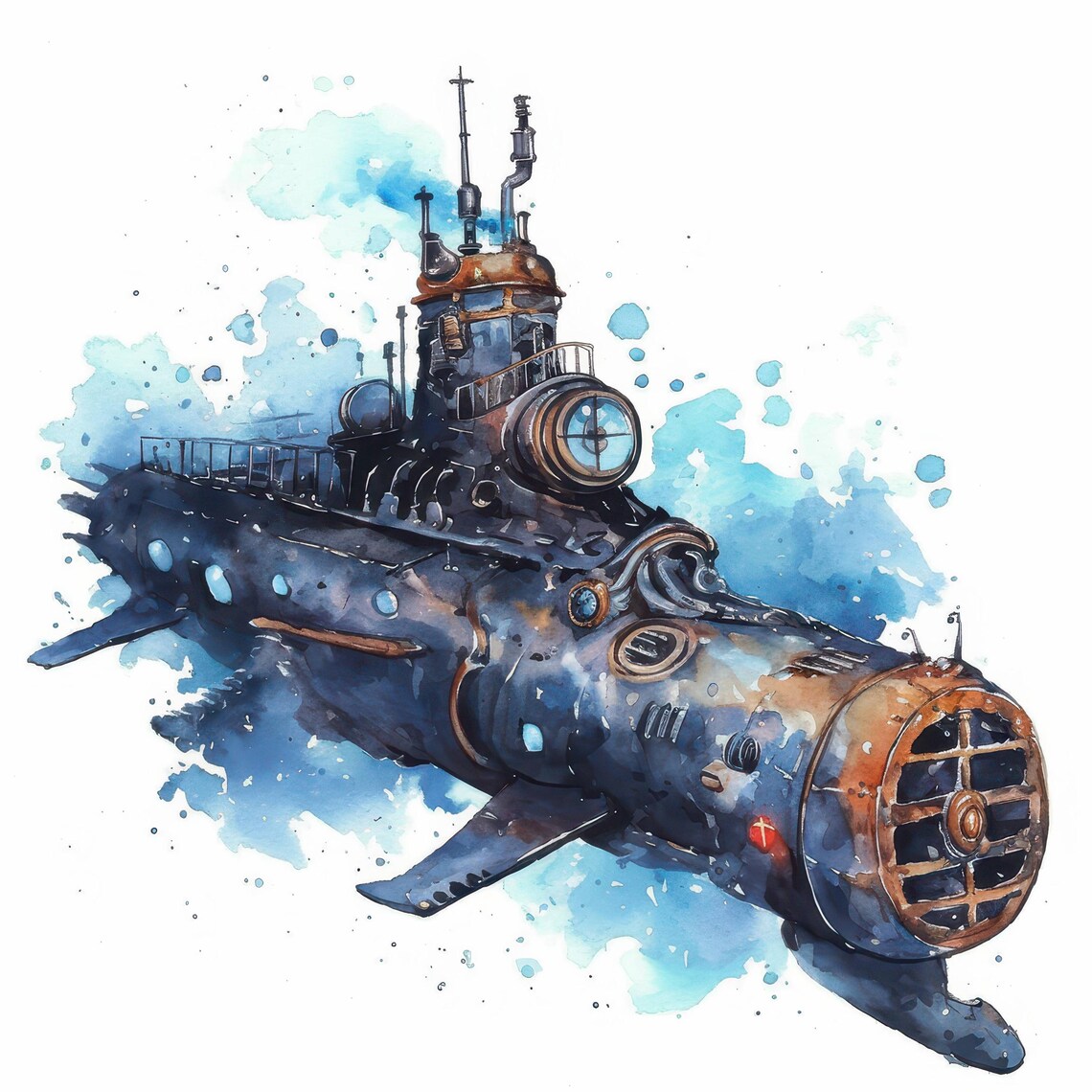 10 Detailed Submarine Clipart Bundle, Nautical Underwater Images ...