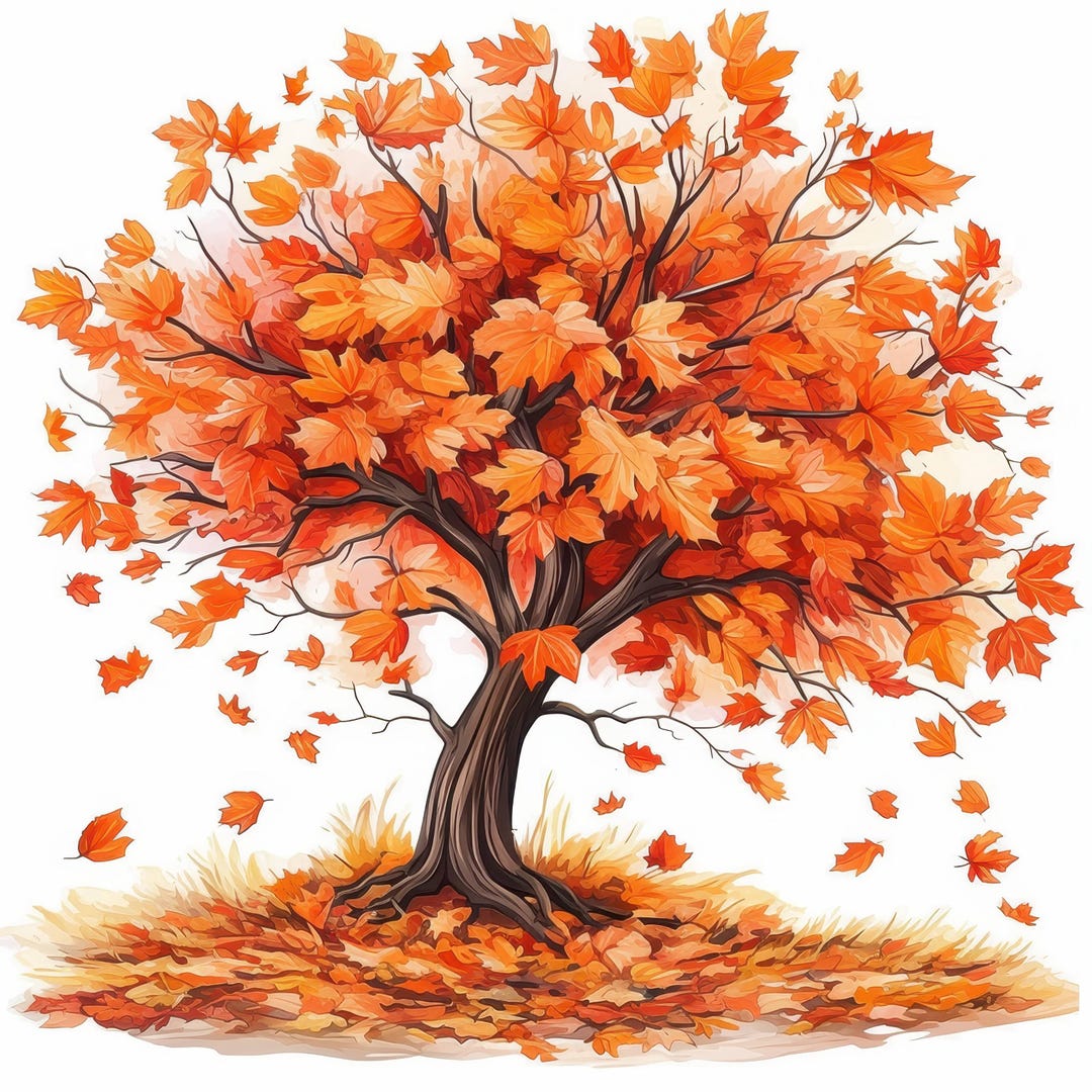 13 Autumn Tree Leaves Clipart Bundle, Printable Watercolor Fall Tree ...
