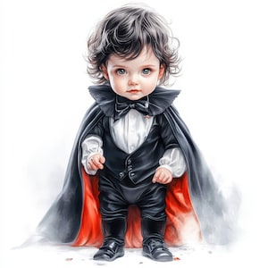 Vampire Kids Dracula Clip Art 9 High Res Watercolor JPG Junk Journaling ...