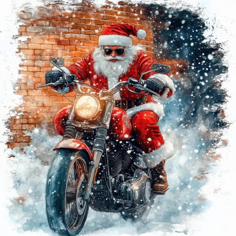 14 Motorcycle Santa Clipart Bundle, Christmas Santa Illustrations ...