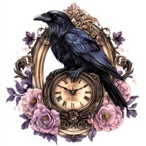 12 Vintage Raven Frame Clipart Bundle, Dark Crow Clipart, Card Making ...