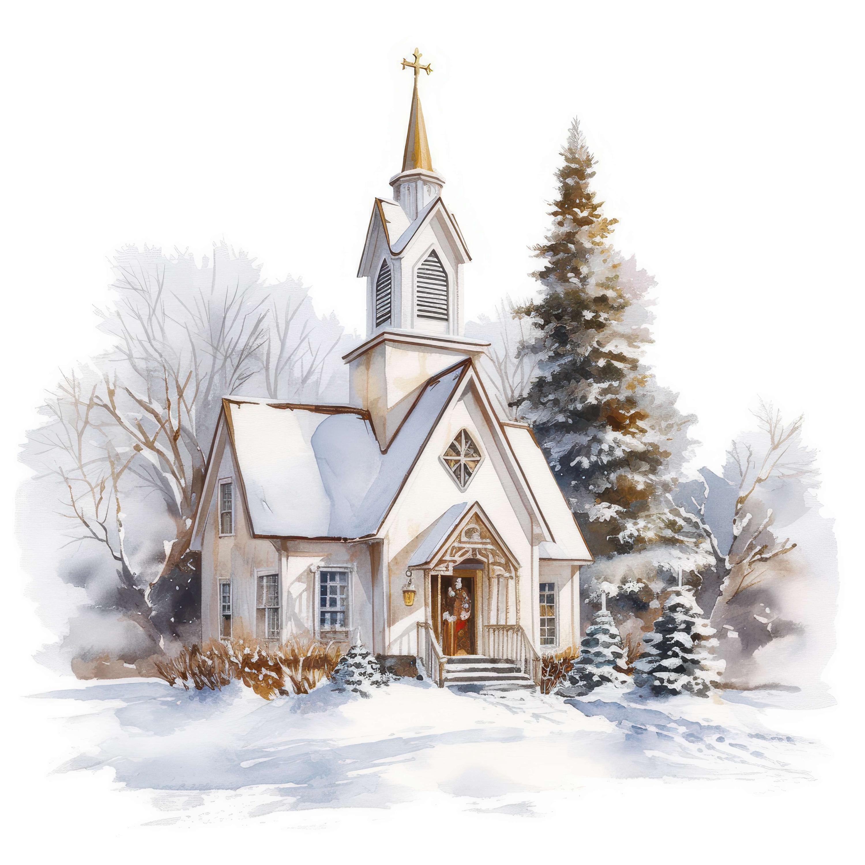 16 Christmas Church Clipart Set, Festive Art Illustrations, Printable ...