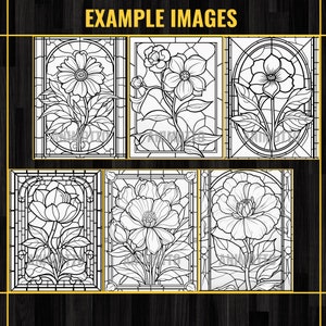 Stained Glass Flowers 40 Coloring Page Book, Grayscale Stained Glass ...