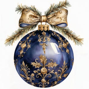 12 Vintage Blue Gold Ornaments Clipart Bundle, Printable Watercolor ...