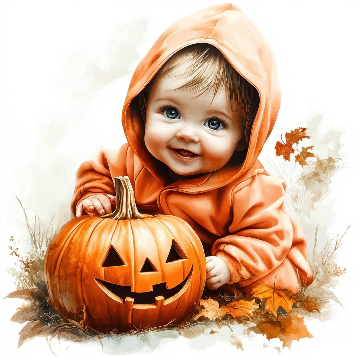 10 Halloween Pumpkin Kids Clipart Bundle, Printable Watercolor Cute ...