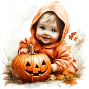 10 Halloween Pumpkin Kids Clipart Bundle, Printable Watercolor Cute ...