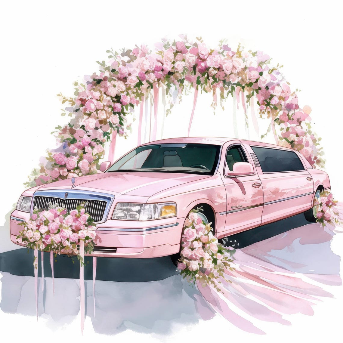 10 Wedding Limousine Clipart Bundle, Elegant Wedding Illustration ...