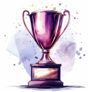 15 Purple Winner Trophy Clipart Bundle, Printable Watercolor Clipart ...