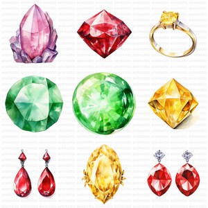Watercolor Diamonds Clipart Bundle, Jewelry, Colorful Gem Illustrations ...