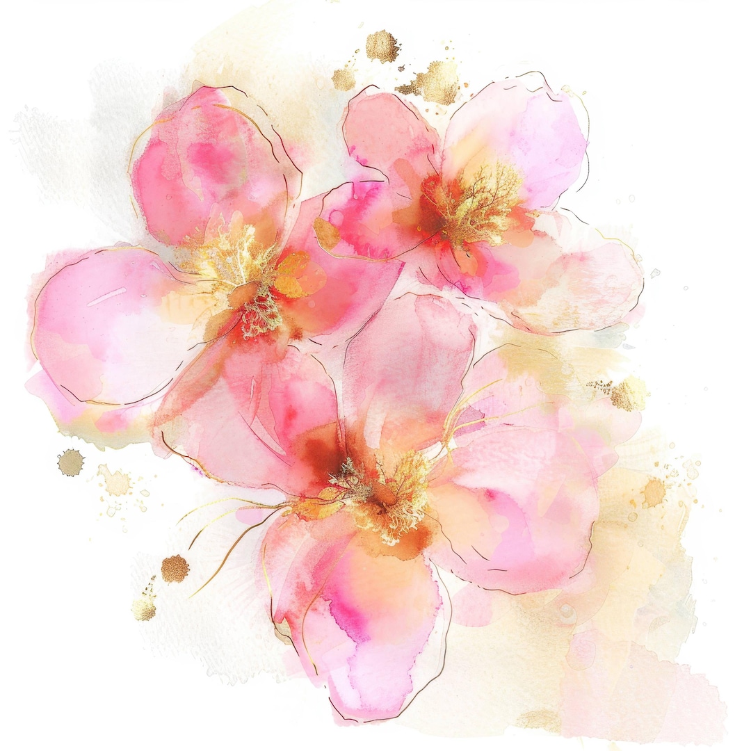 10 Abstract Flowers Clipart Bundle, Pink Gold Flower, Flowers Print ...