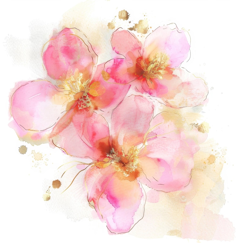 10 Abstract Flowers Clipart Bundle, Pink Gold Flower, Flowers Print ...