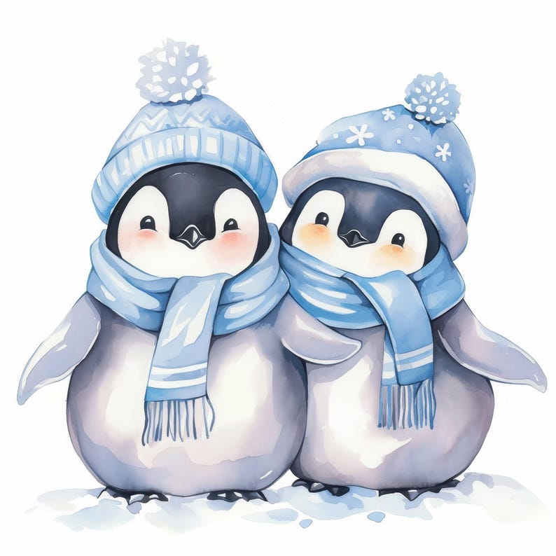 16 Winter Penguins Clipart Bundle, Cute Penguin Friends Illustrations ...