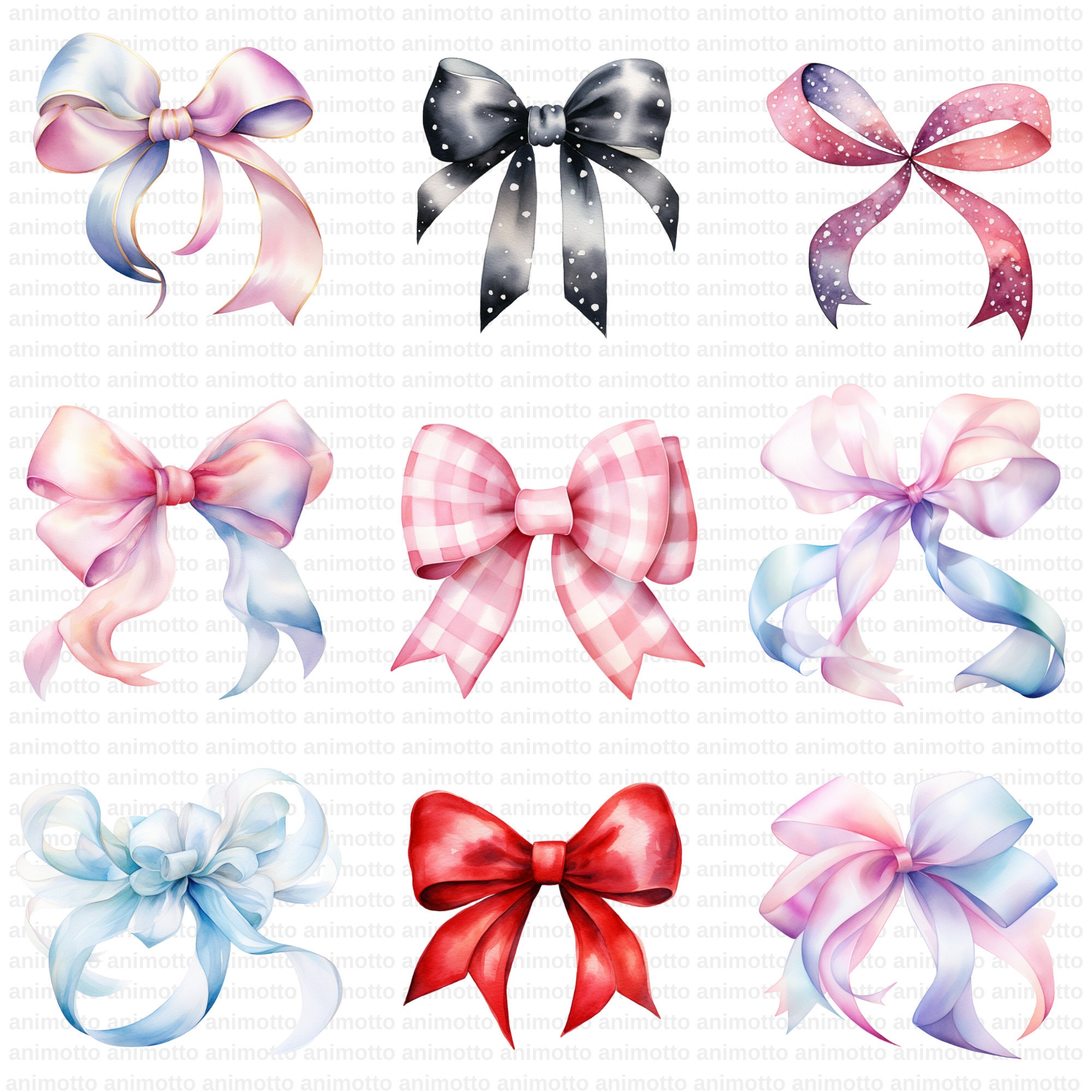 Watercolor Ribbons Clipart Bundle, Colorful Bow Clipart Set, Design ...