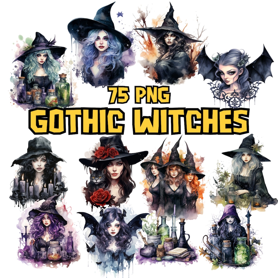 Watercolor Gothic Witches Clipart PNG | Dark Witch, Magic Fantasy ...