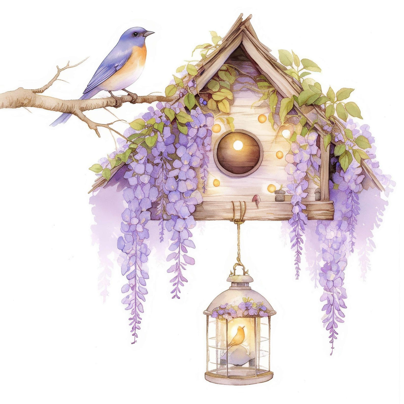 19 Spring Birdhouse Clipart Set, Printable Watercolor Floral Bird ...