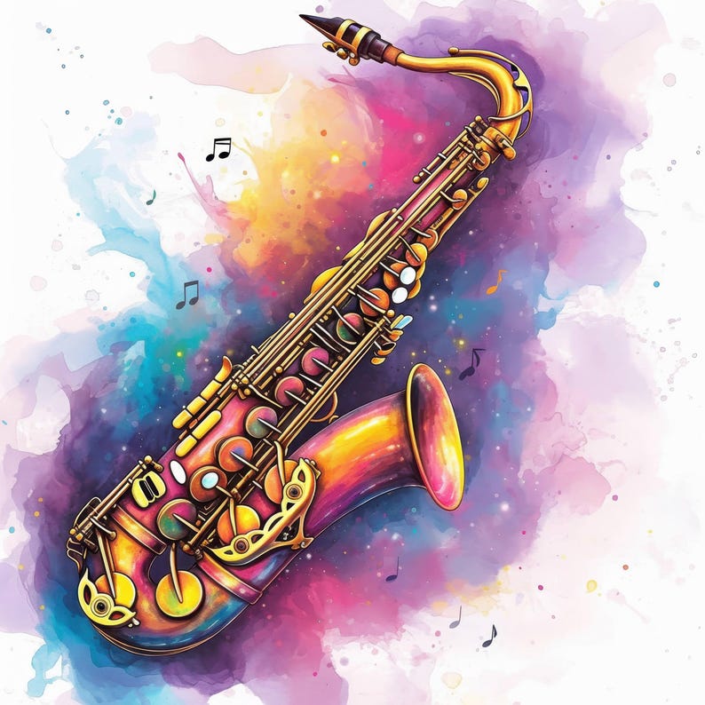12 Saxophone Clipart Bundle, Musical Instrument Illustration, Printable ...