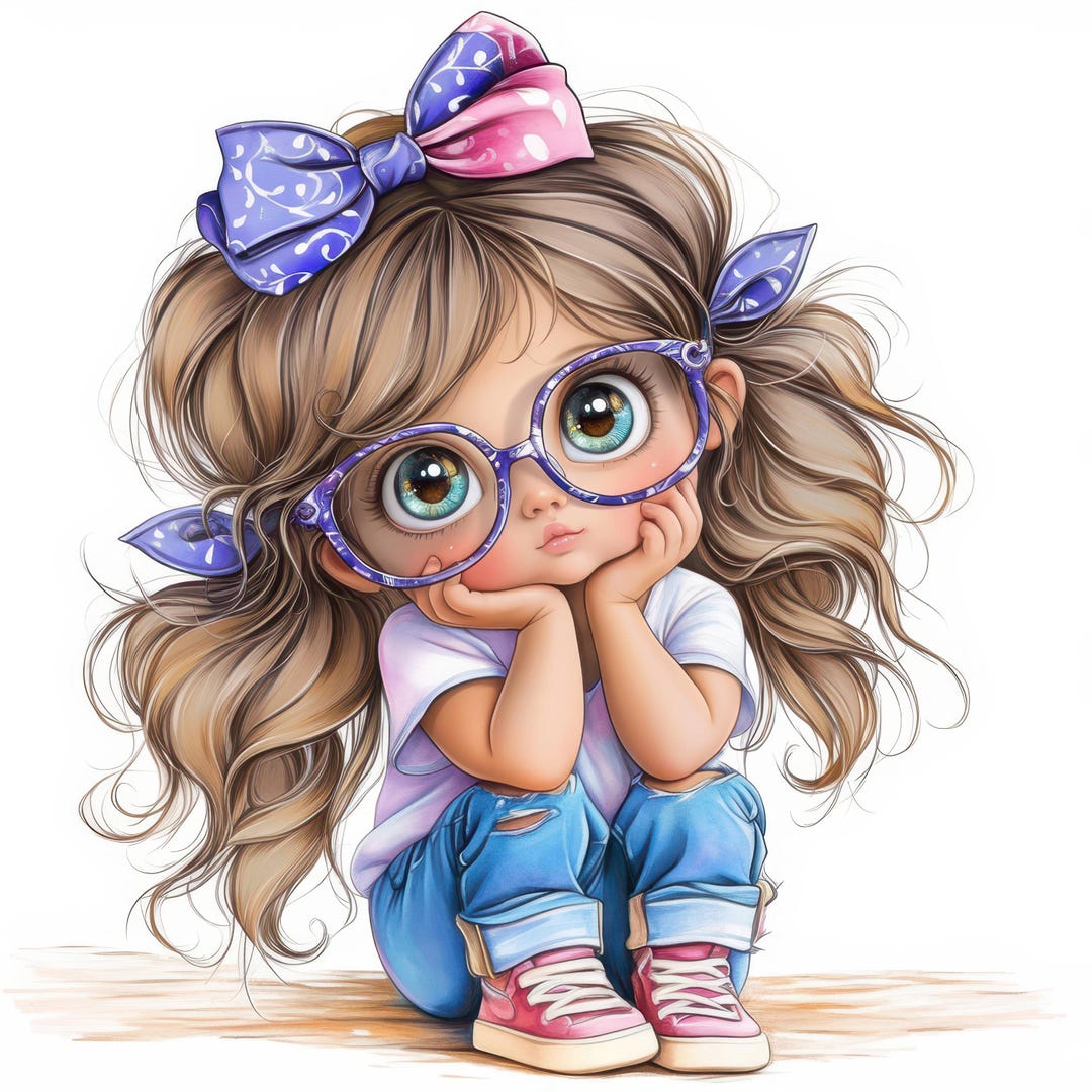 12 Quirky Kawaii Ribbon Girls Clipart Bundle, Printable Watercolor ...