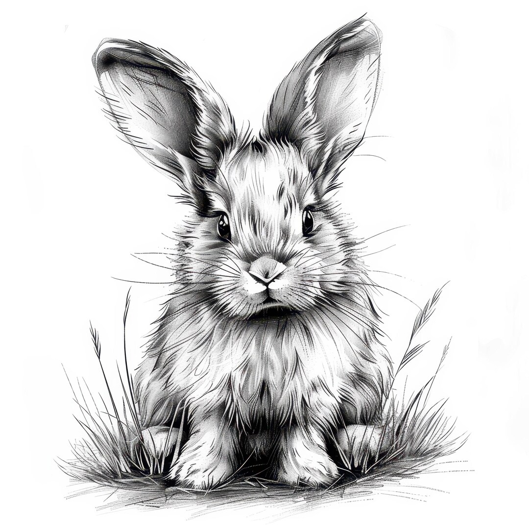 17 Bunny Black White Clipart Bundle Set, Line Art Clipart, Printable ...