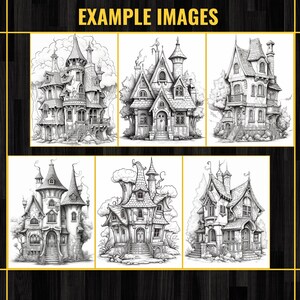 Enchanted Fairy Houses 35 Coloring Page Book, Grayscale House Coloring ...