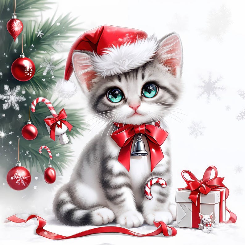11 Adorable Christmas Cat With Gifts Clipart Bundle, Printable ...