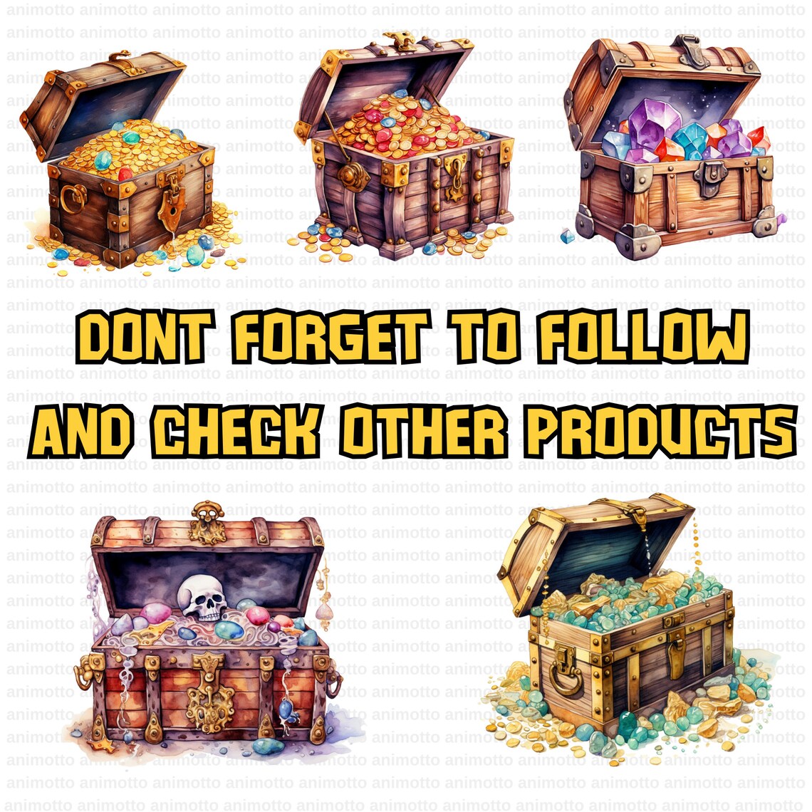 Watercolor Treasure Chests Clipart Bundle, Pirate Treasure PNG Set ...
