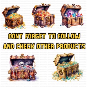 Watercolor Treasure Chests Clipart Bundle, Pirate Treasure PNG Set ...