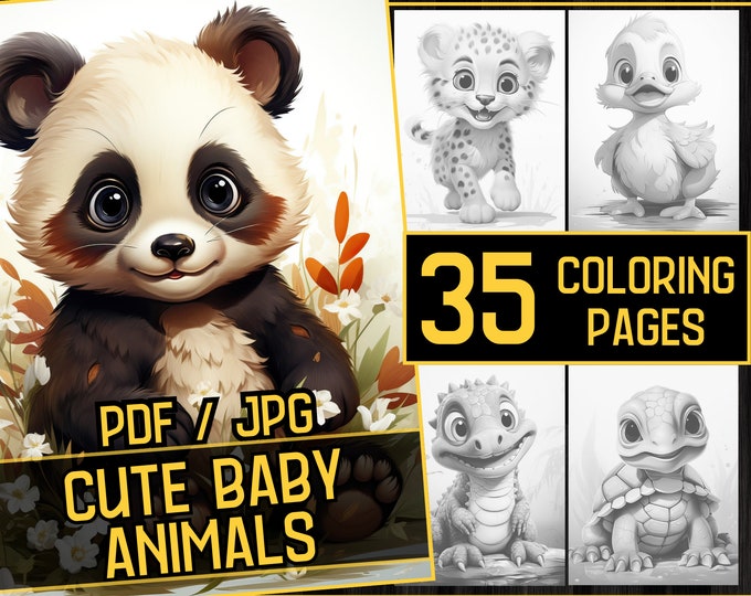 40 Baby Animal Coloring Pages - Adult and Kids Grayscale Coloring Book ...