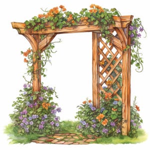 14 Wildflower Garden Gates Clipart Bundle, Printable Watercolor Floral ...