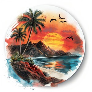 15 Tropical Sunset Circle Clipart Illustration Bundle, Printable ...