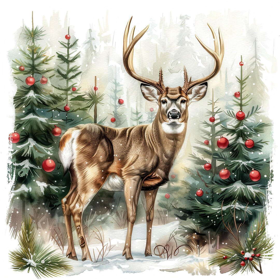 15 Christmas Deer Clipart Bundle, Reindeer, Printable Watercolor ...