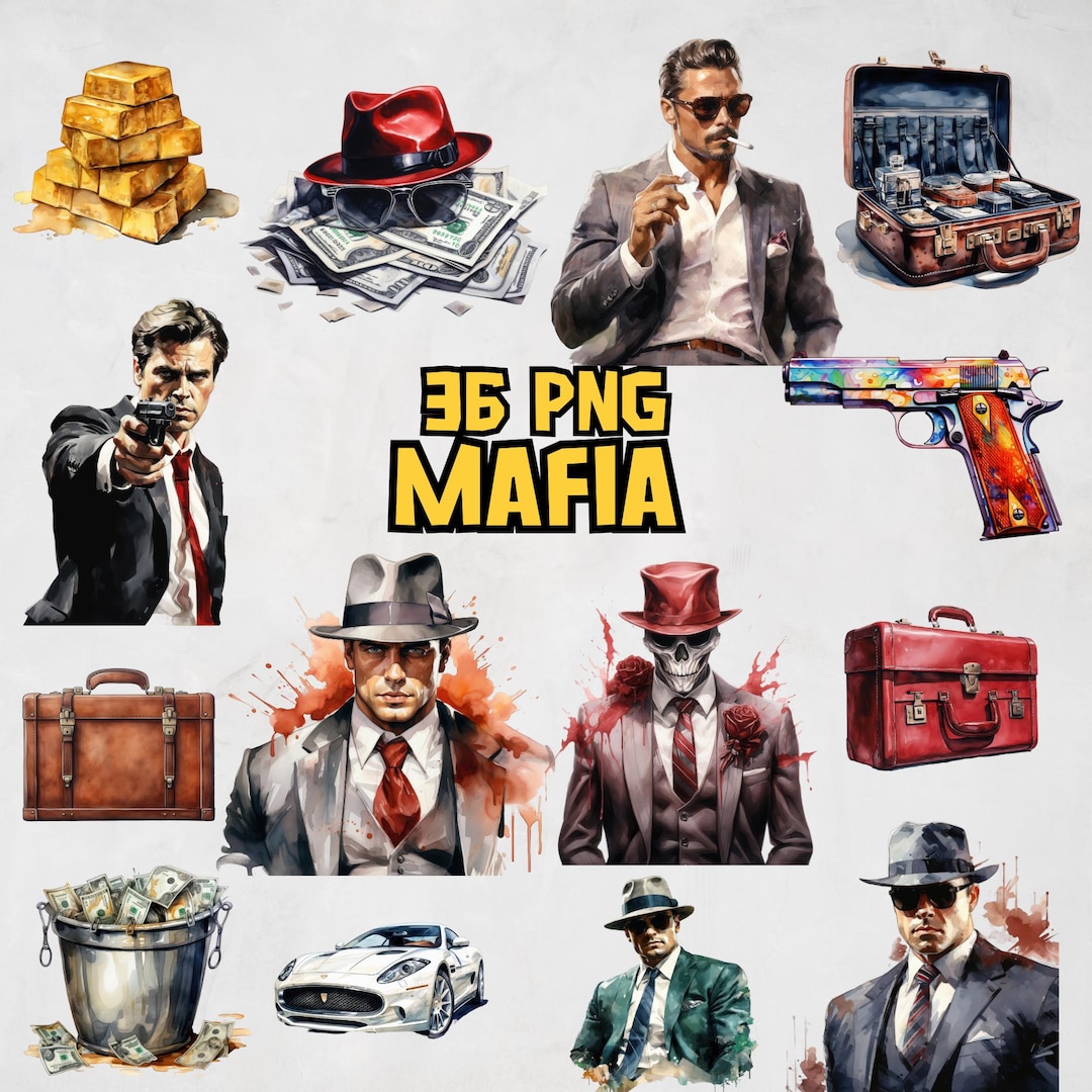 Watercolor Gangster Clipart Bundle, Mafia PNG Graphics, Gang ...