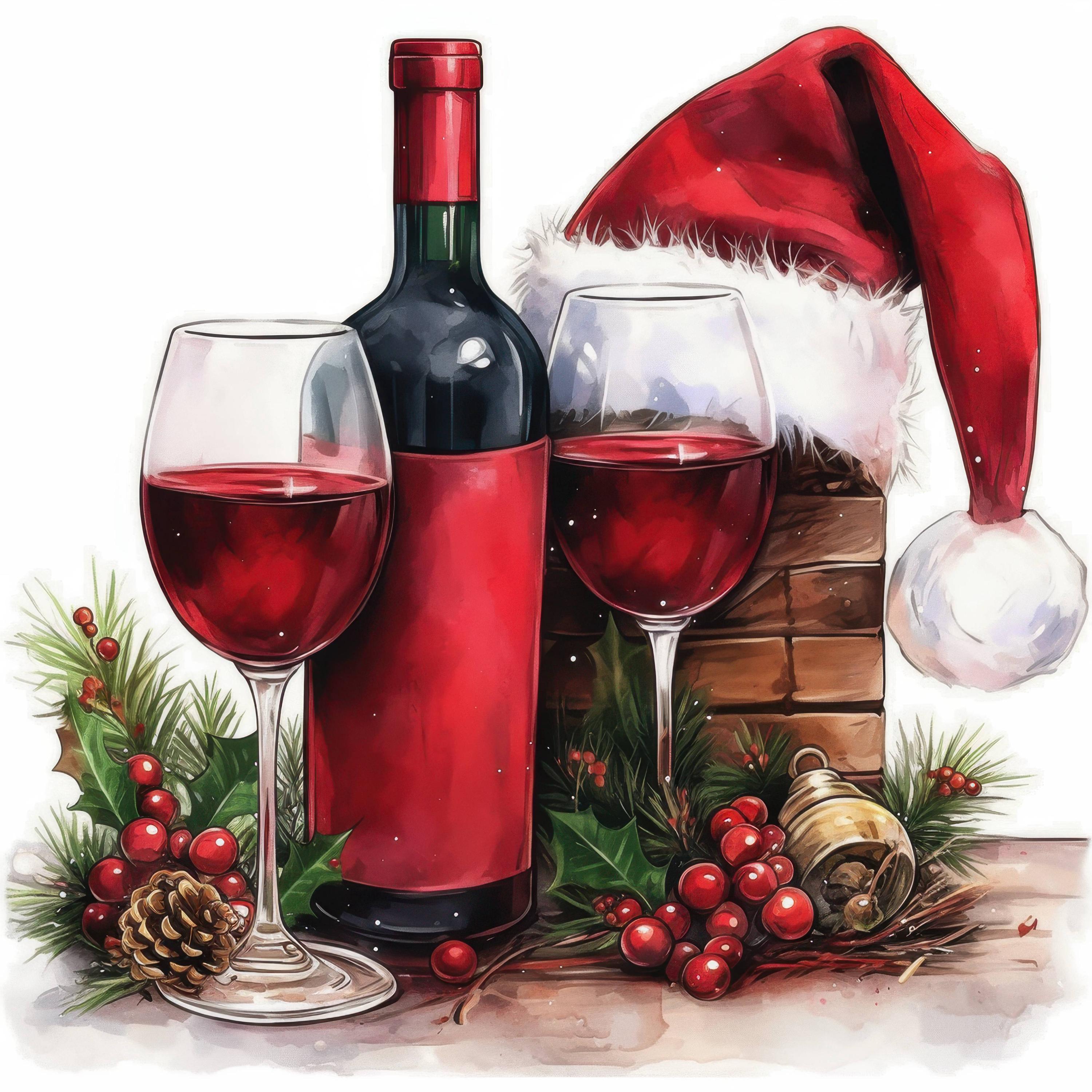 15 Cute Christmas Wine Clipart Bundle, Festive Glasses Images ...