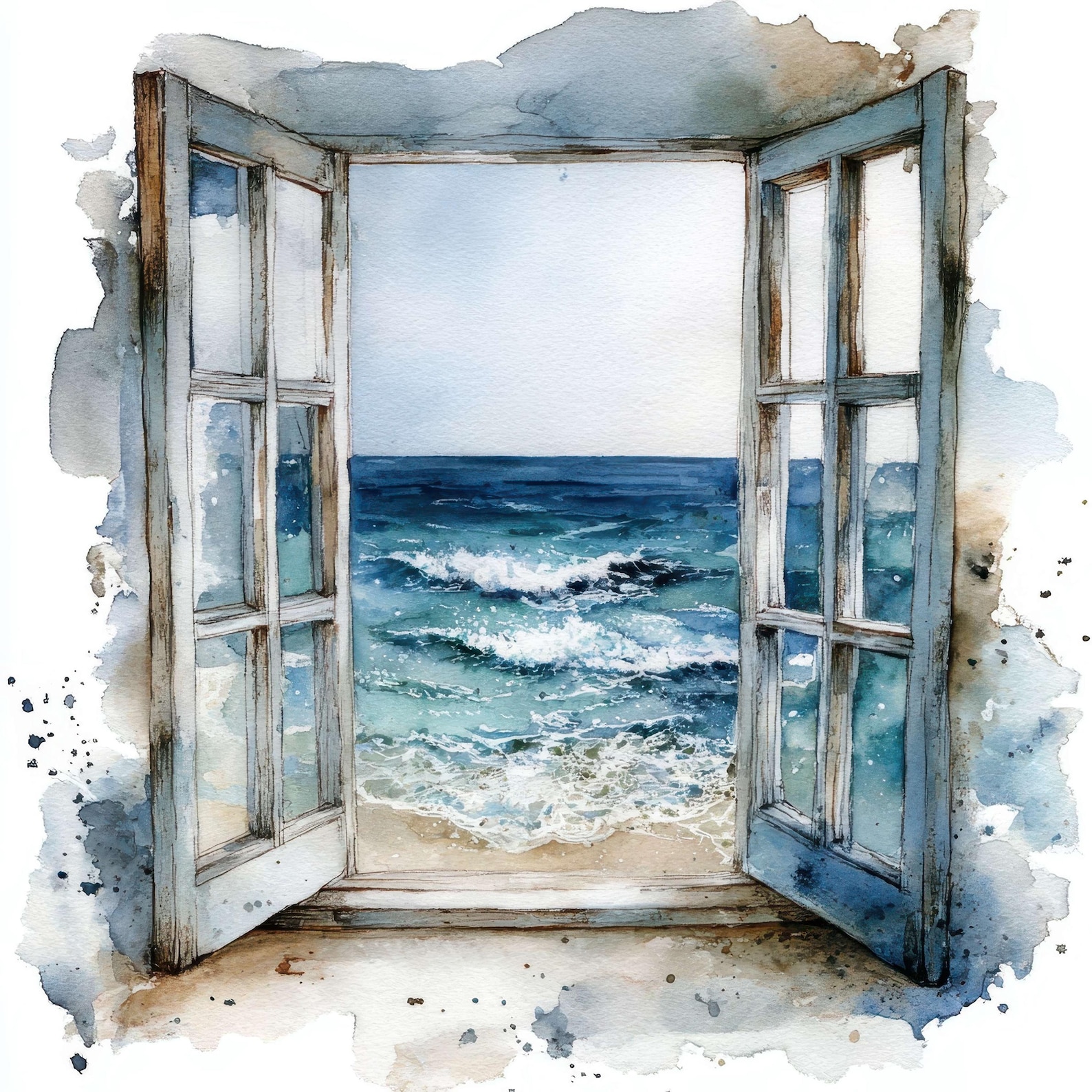 12 Window With Storm View Clipart Set, Printable Watercolor Storm ...